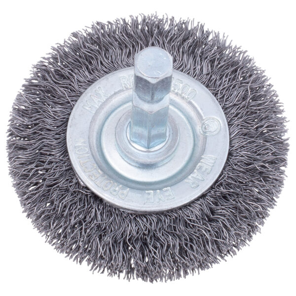 2" Crimped Wire Brush on 1/4" Hex Shaft - .008 Fine Wire - Shark Industries