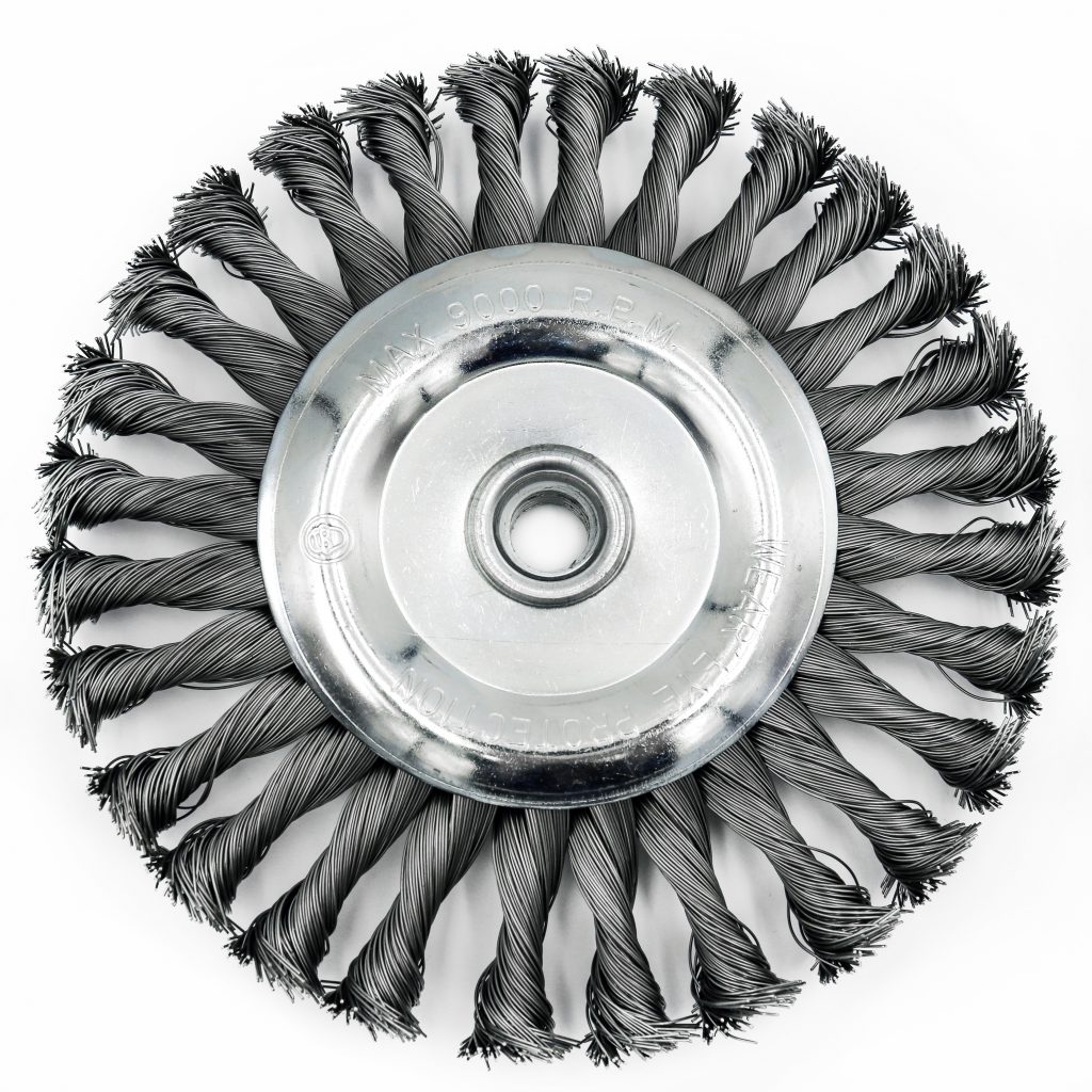 Knotted Wire Wheel - 7" x 5/8"-11NC. .020 wire. - Shark Industries