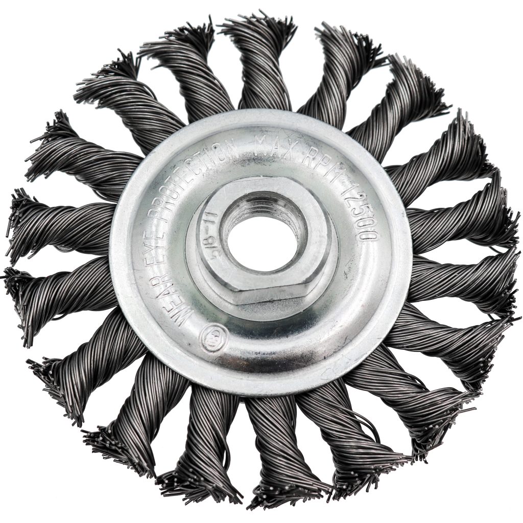 Twist Knotted Wire Wheel - 4" x 5/8-11NC - .020 Wire - Shark Industries
