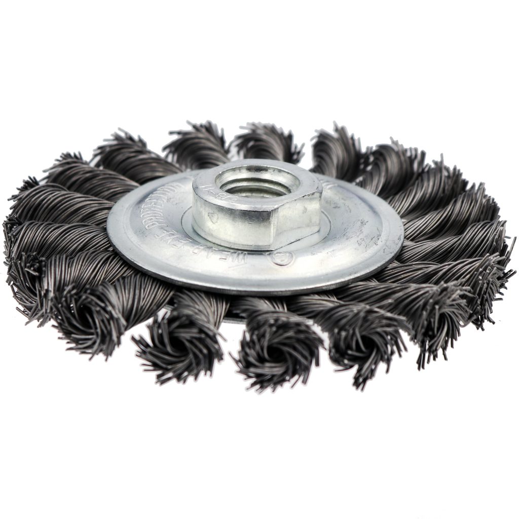 Twist Knotted Wire Wheel - 4" x 5/8-11NC - .020 Wire - Shark Industries