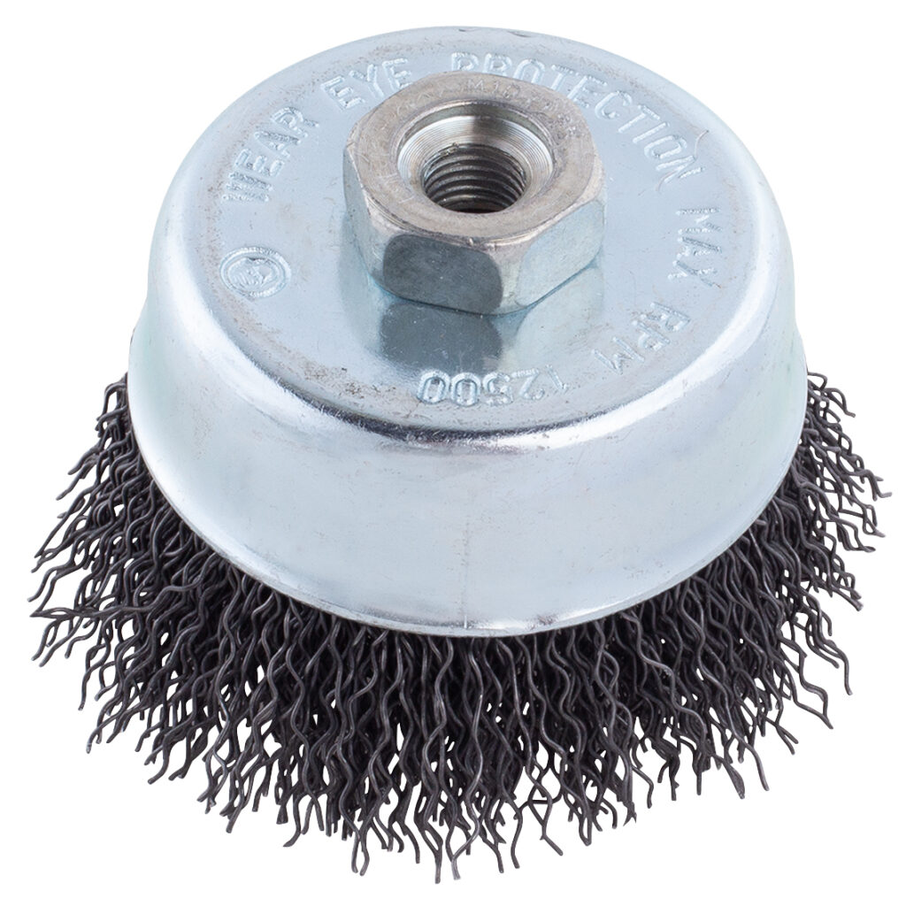 Crimped Wire Cup Brush - 3" x M10 x 1.25 arbor. .020 wire. - Shark ...