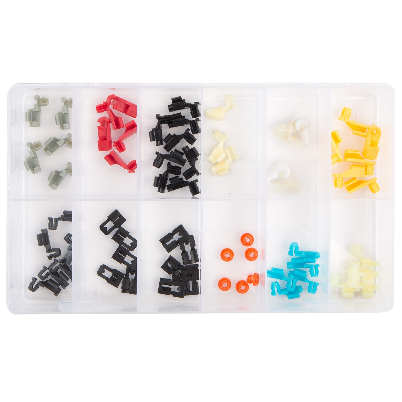 62 Piece Door Rod Lock Clip Assortment in 12 Compartments - Shark ...