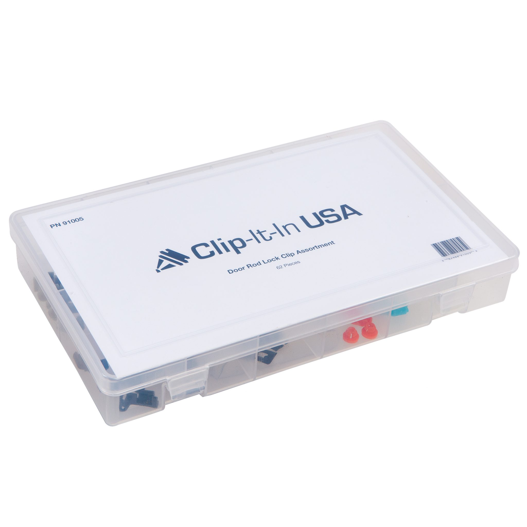 62 Piece Door Rod Lock Clip Assortment in 12 Compartments - Shark ...