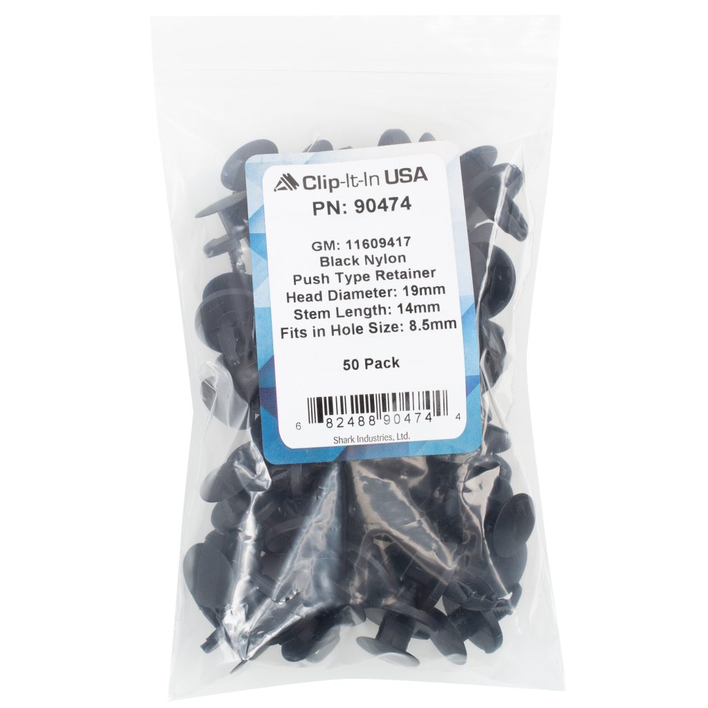 Black Nylon Push Type Retainer - GM 11609417 - 50 Pk. - Shark Industries