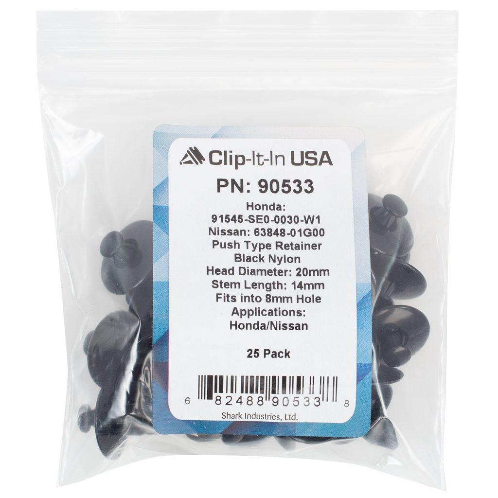 Push Type Retainer - Honda 91545-SE0-0030-W1 - 25 Pk. - Shark Industries