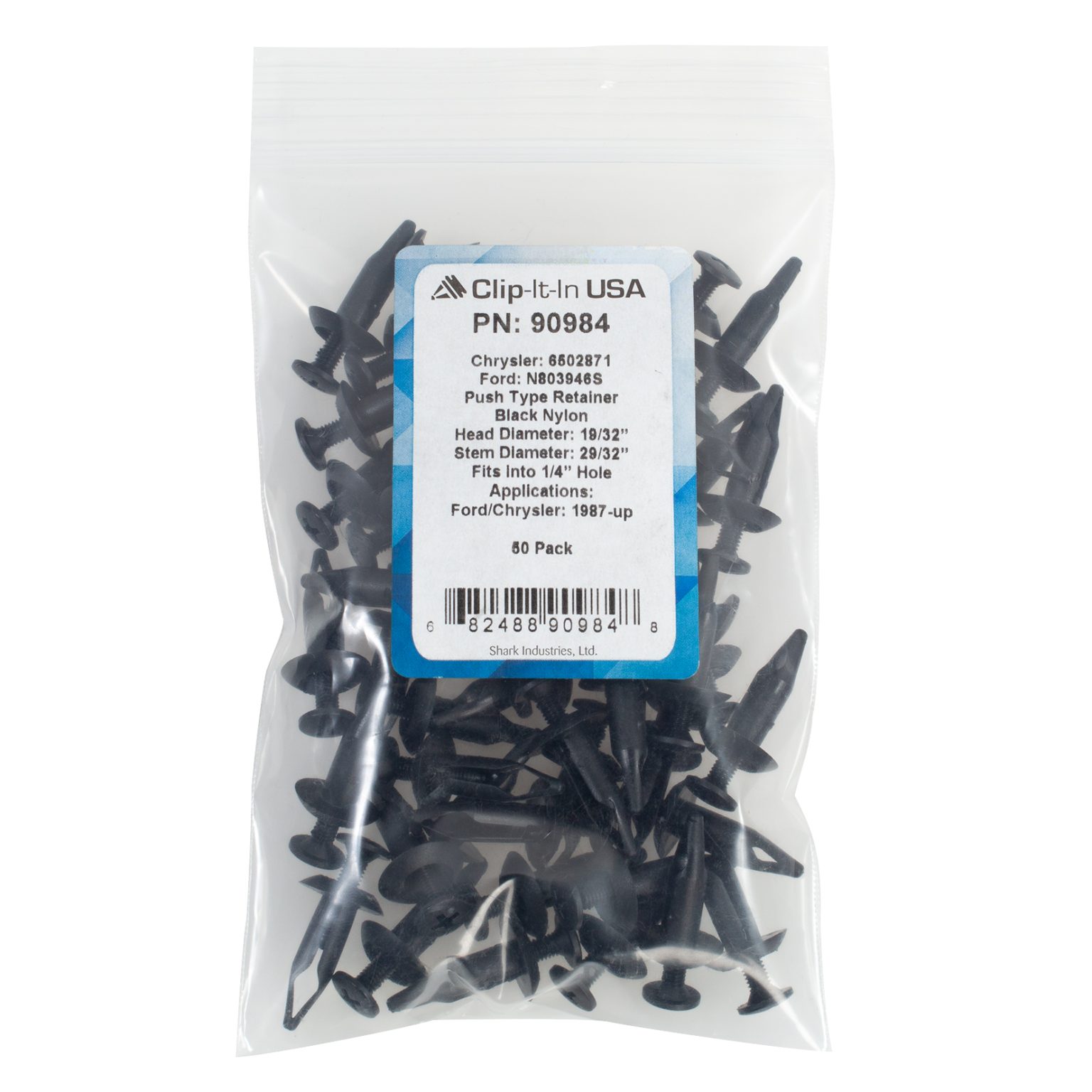 50 PK | Push Type Retainer- Chry 6502871, Ford N803946S - Shark Industries
