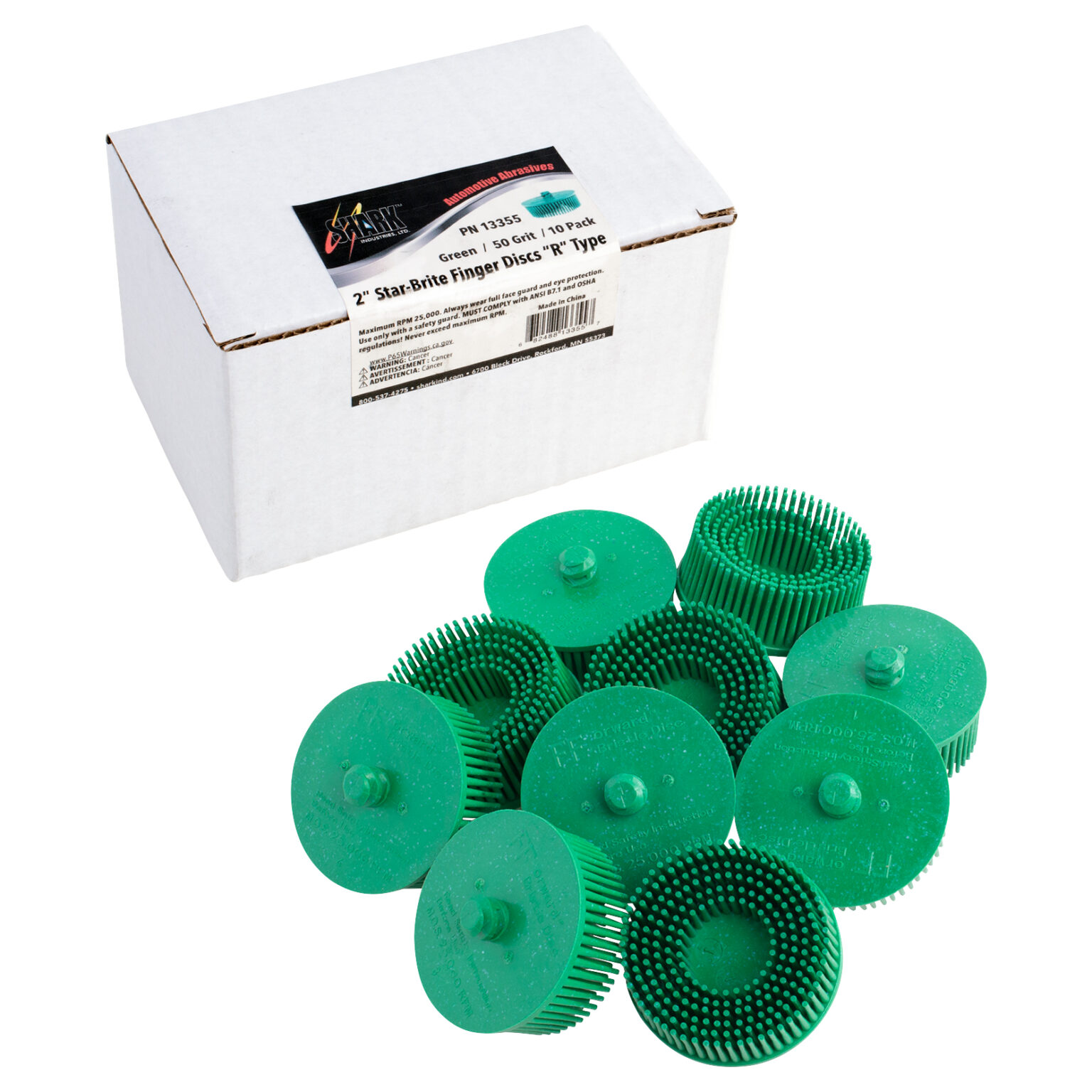 10 PK | 2 in. Dia. Green Shark Finger Discs™ - 50 Grit - Shark Industries