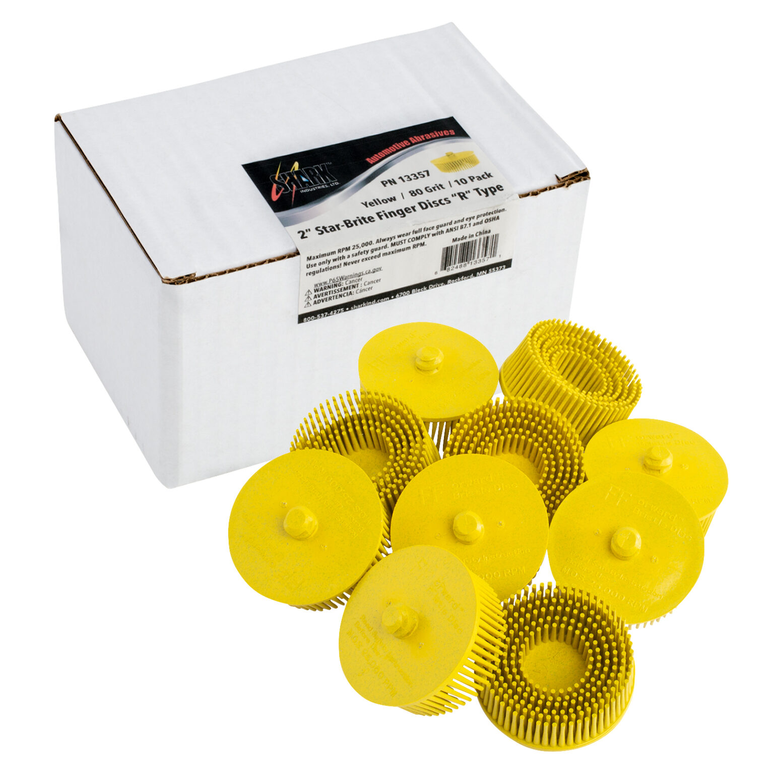 10 Pk | 2 in. Dia. Yellow Shark Finger Discs™ - 80 Grit - Shark Industries