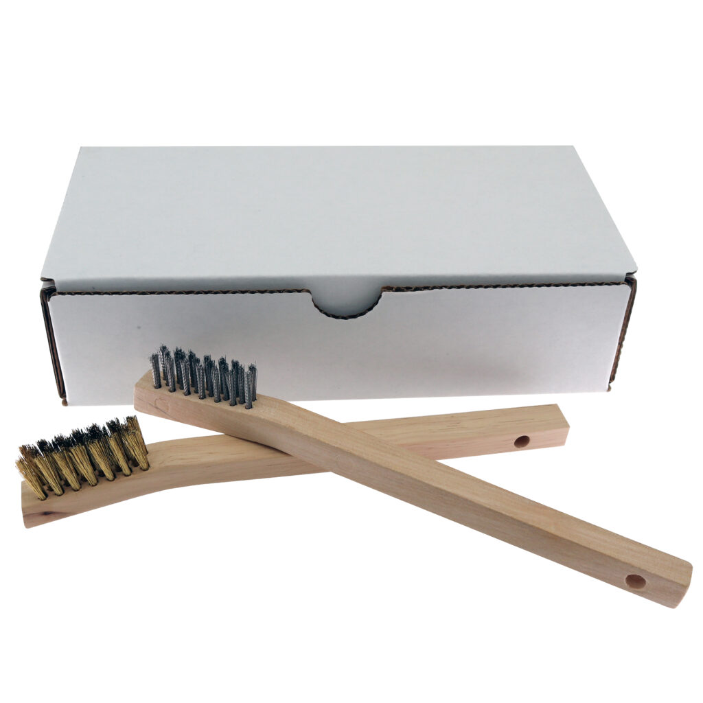 12 PK | Wooden Handle Compact Scratch Brushes - Stainless Steel & Brass ...