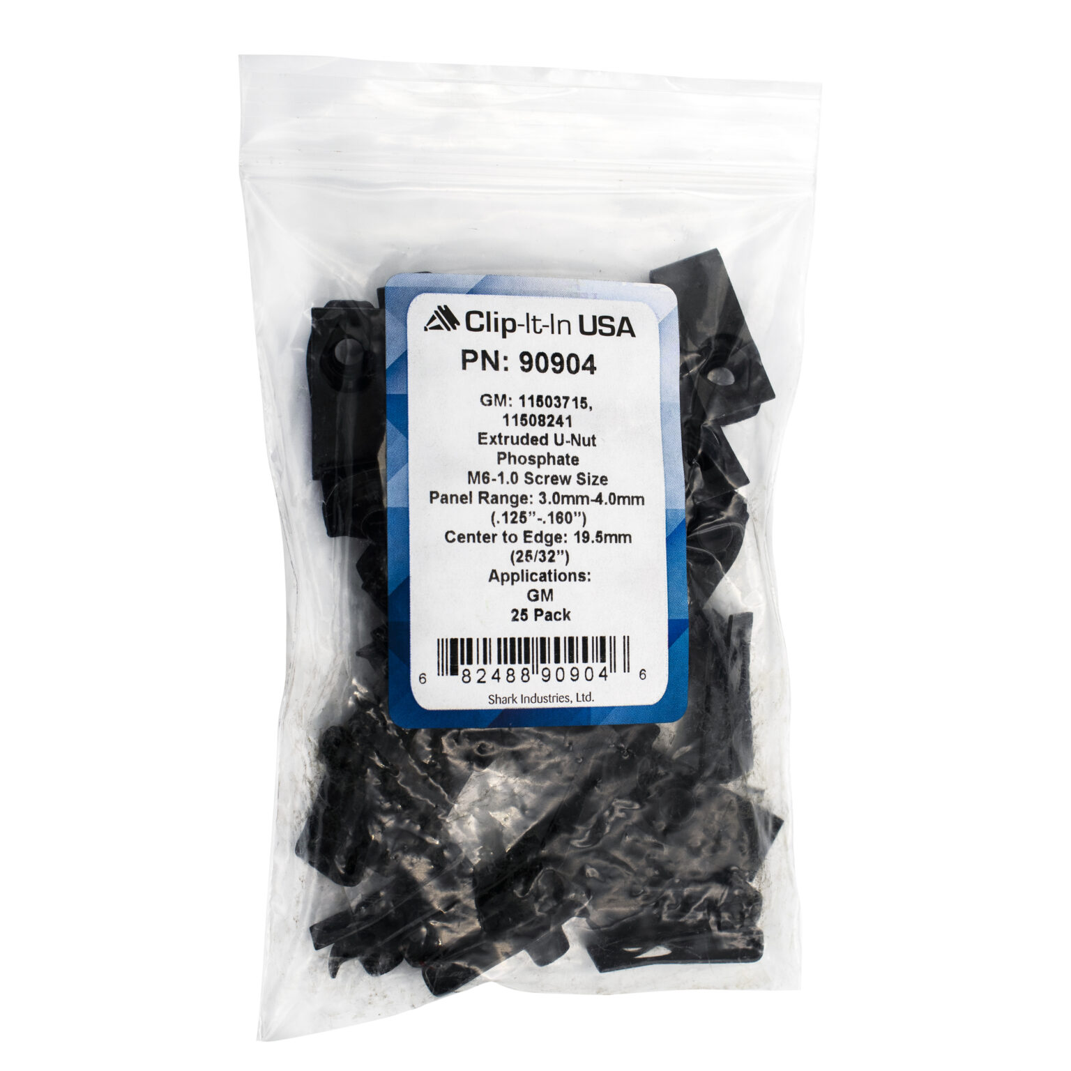 25 PK | Extruded U-Nut M6-1.0 Screw Size Phosphate - Shark Industries