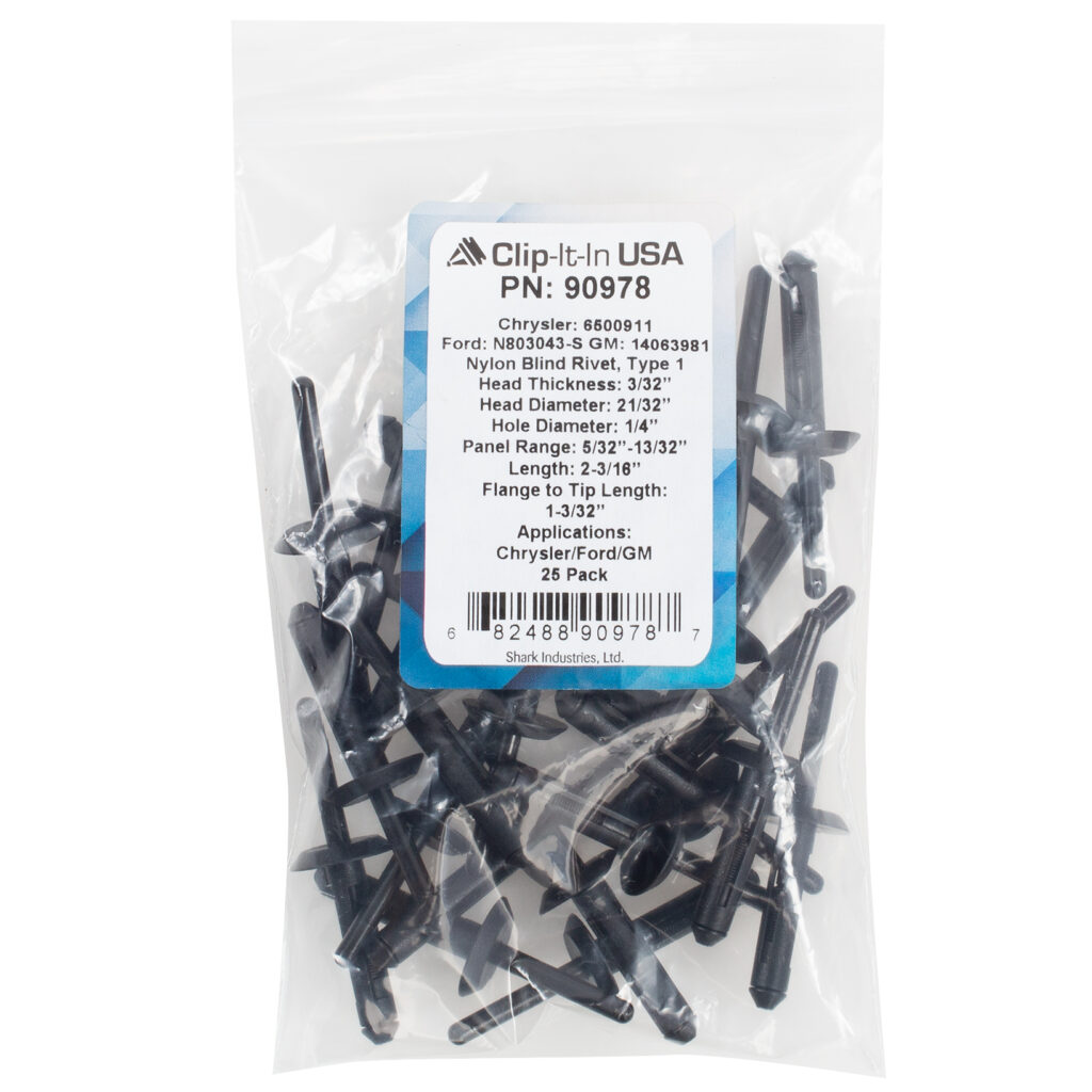 25 PK | Rivet-Nylon Black Type 1- Chry 6500911, Ford N803043-S - Shark ...