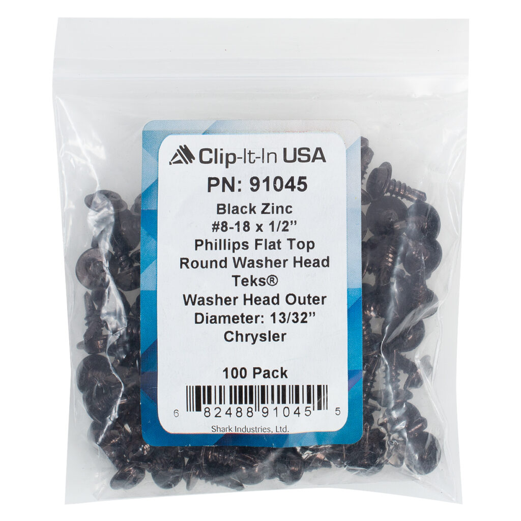 100 PK | 8 x 1/2 in. Phil Flat Top Wash Head Tap Scr. Blk - Shark ...